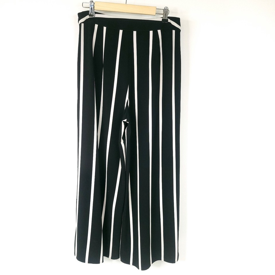 Who What Wear Womens Pants 10 Wide Leg Pallazo Black White Stripe ...
