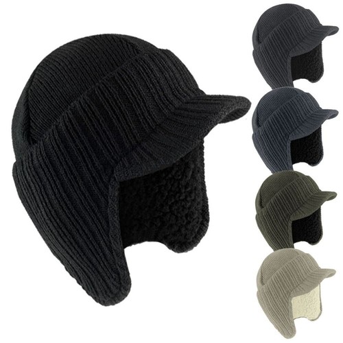 Ear Protection Ear Flaps Cap Fleece Lined Peaked Knit Cap Bomber Hats ...