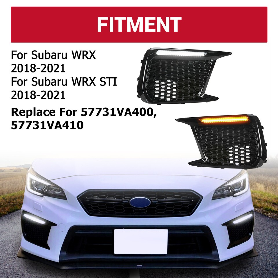 For Subaru WRX STI 2018-2021 LED DRL Fog Light Bezels Daytime Running ...