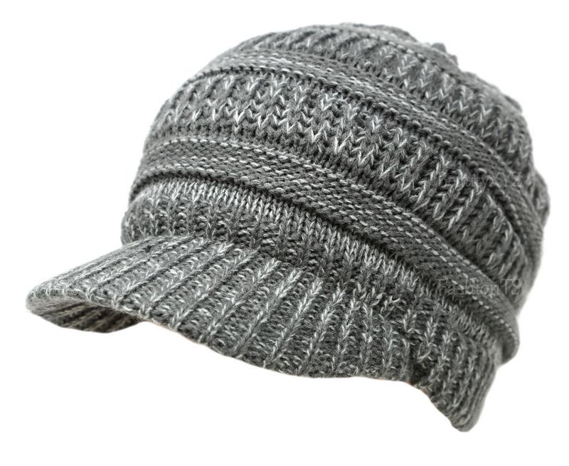 Unisex Winter Visor Beanie Knit Hat Cap Fur Lined Crochet Men Women ...