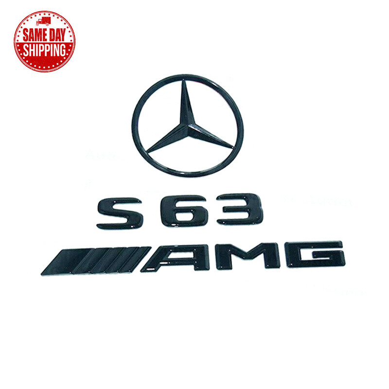 S63 Amg Logo 2Pcs For 6.3 AMG Emblem Fender Badge Car Body Side Skirts