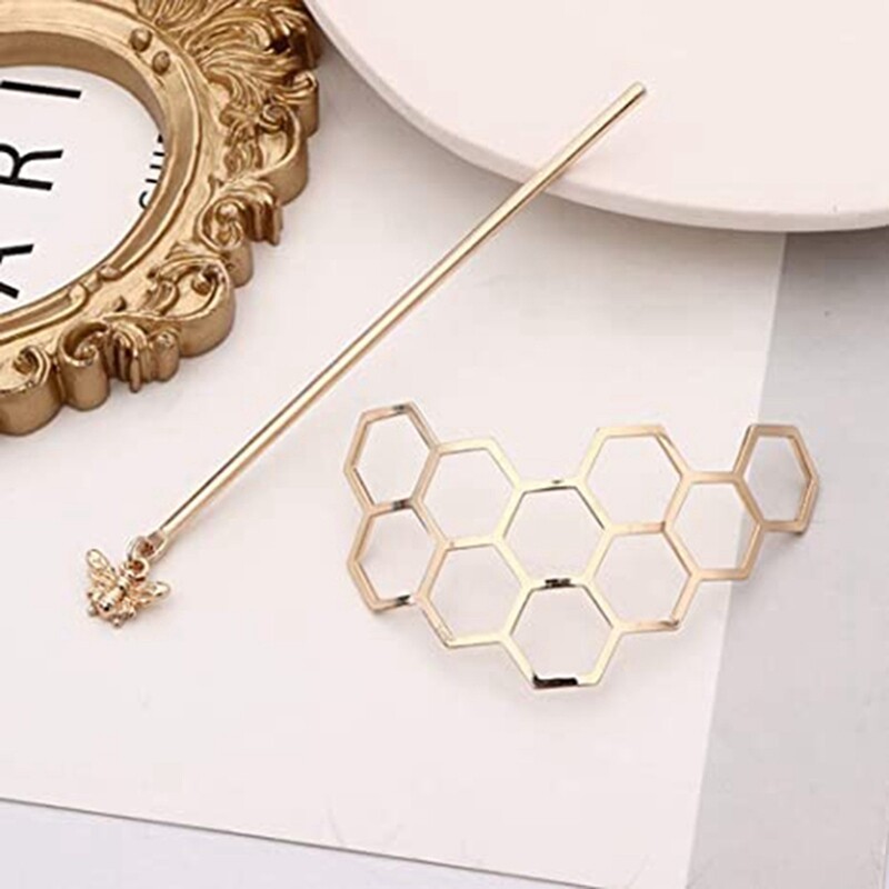 Large Brass Honeycomb Handmade Hair Bun Slide Pin With Dangling Bee ...