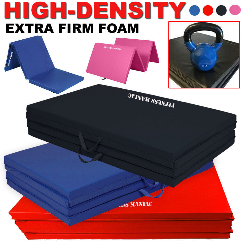 Tri-Fold Four Folding Thick Exercise Mat Carrying Handles for Tumbling ...
