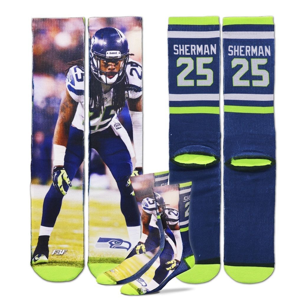 New NFL Seattle Seahawks Richard Sherman Drive Player Jersey Crew Socks ...