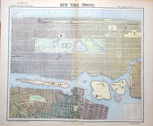 1882 LETTS MAP NEW YORK CITY PLAN NORTH - CENTRAL PARK BLACKWELLS ...