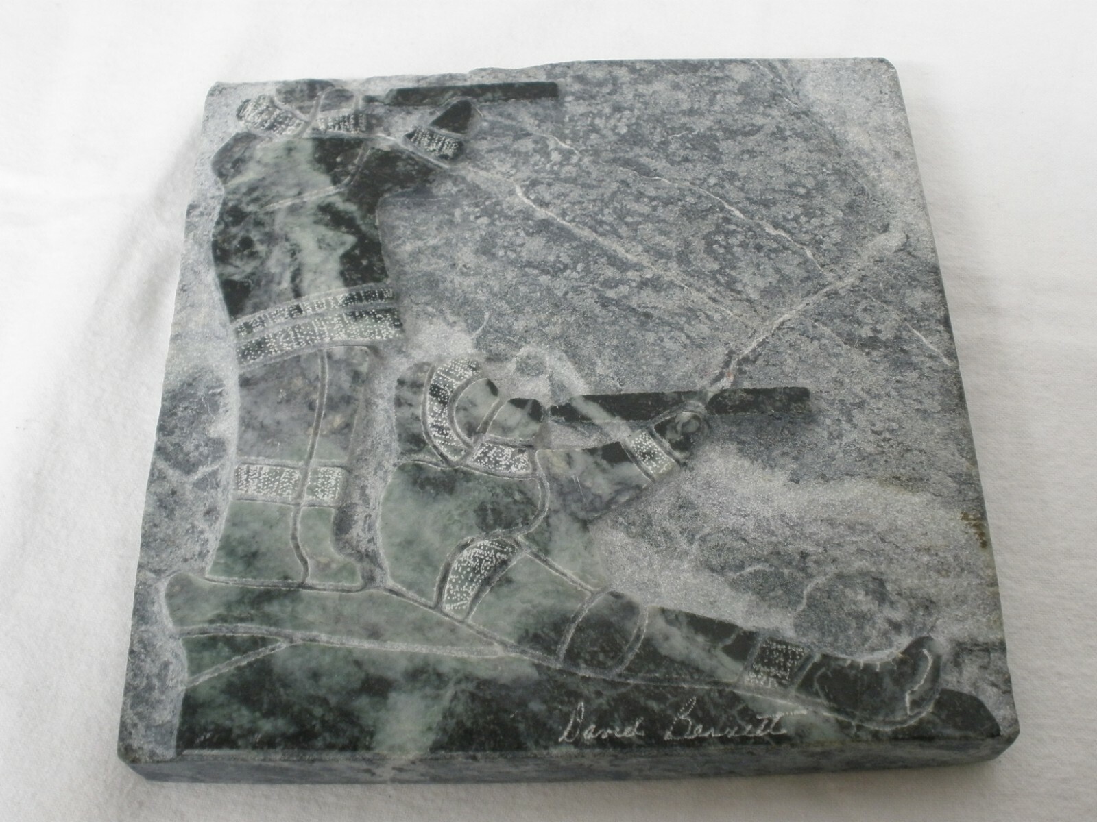 David Bernett Signed Carved Green Marble Sculpture Looking Toward The ...