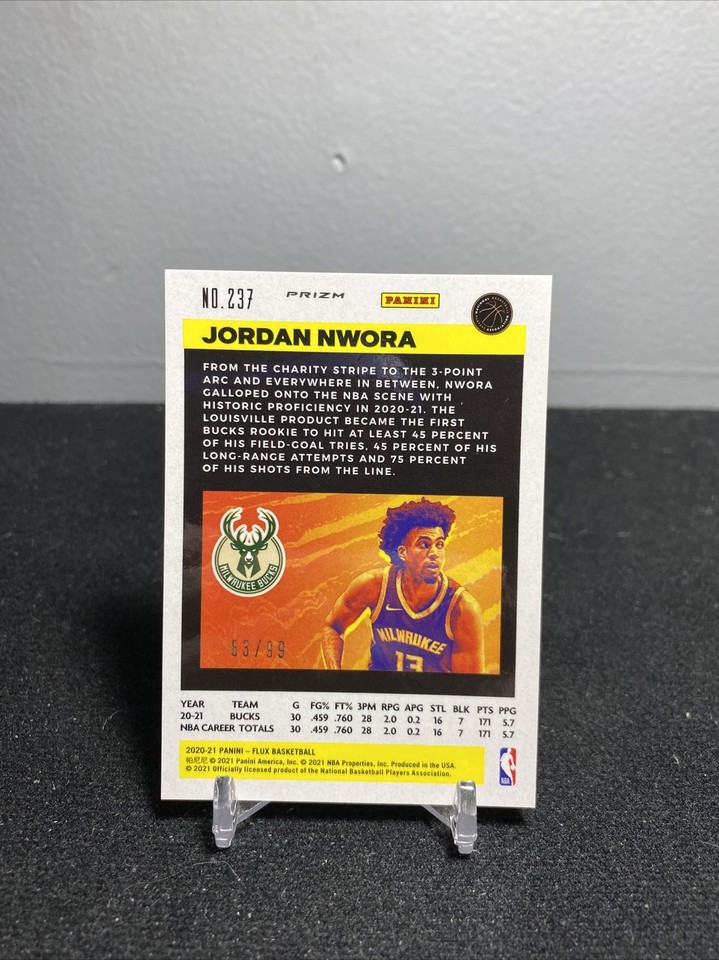 2020-21 Panini Flux Jordan Nwora Blue Rookie Card #/99 Bucks | eBay