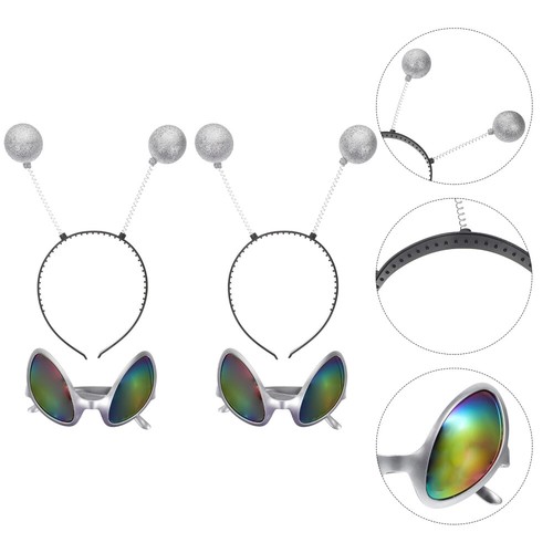 2 Sets Headdress Hair Hoops Alien Glasses & Martian Headband for Space ...