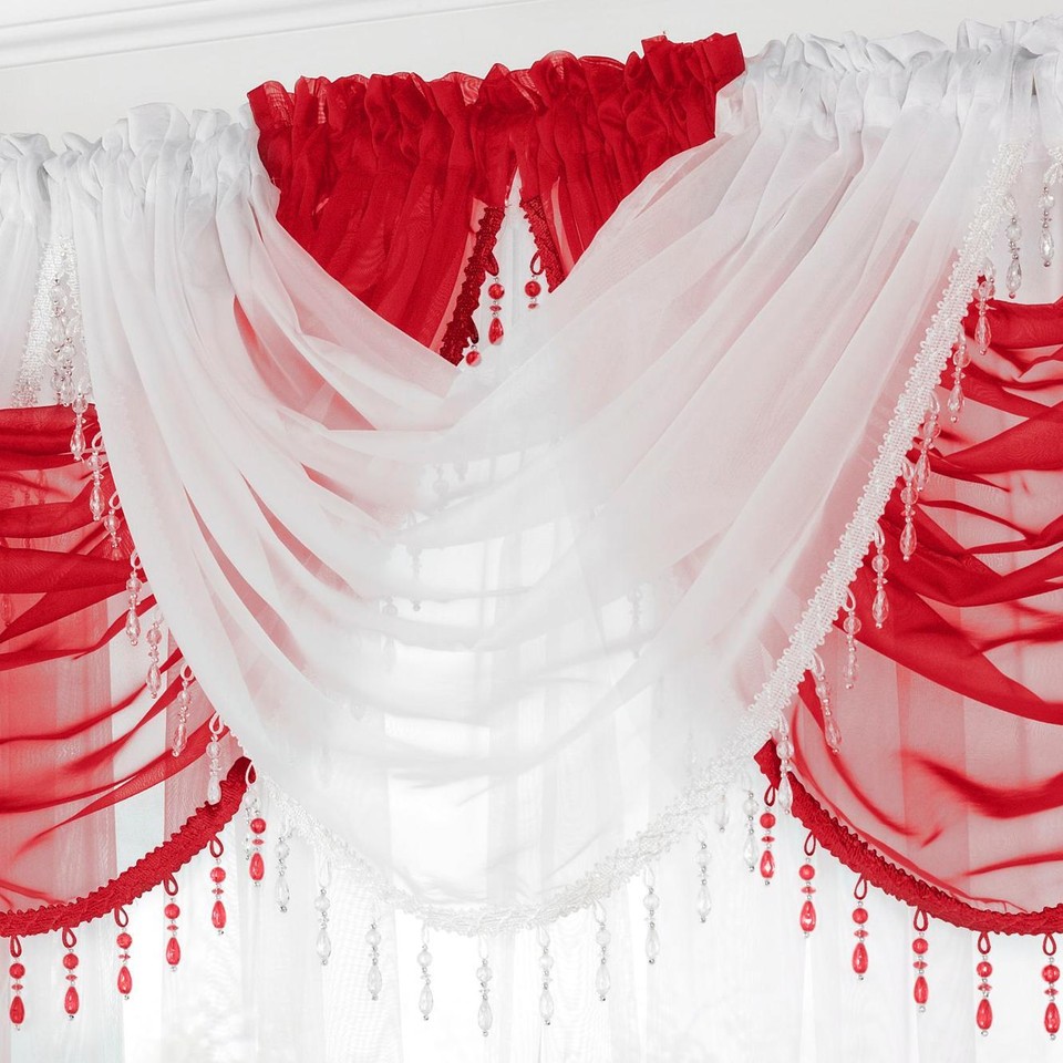 GEMMA & CHERRY BLOSSOM BEADED FRINGE ROUND VOILE SWAGS x1 Drape Curtain ...