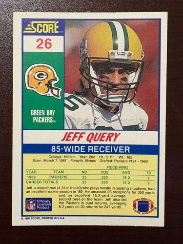 1990 Score Football Jeff Query #26 Green Bay Packers NFL | eBay
