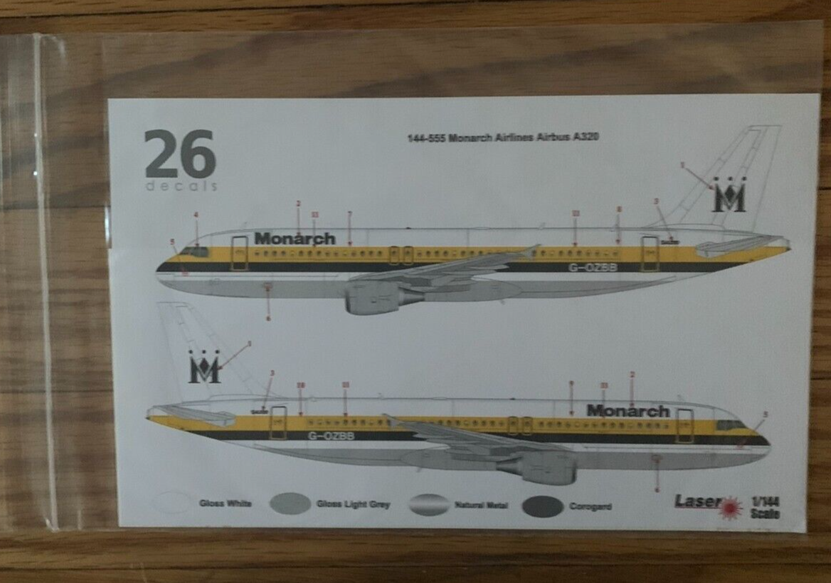 26 Decals 1/144 Airbus A320 -Monarch decals 144-555 | eBay