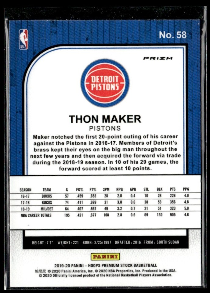 2019-20 Hoops Premium Stock Blue Ice Prizm Thon Maker #58 TS1 | eBay