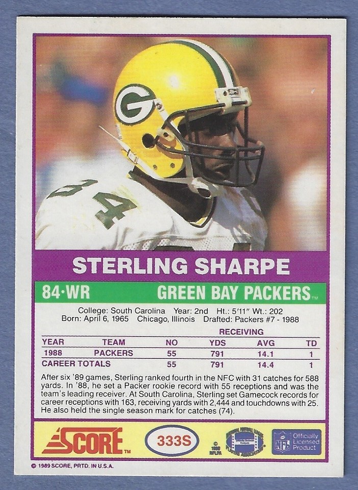 1989 Score Supplemental #333S Sterling Sharpe Rookie Card Packers 2024 ...