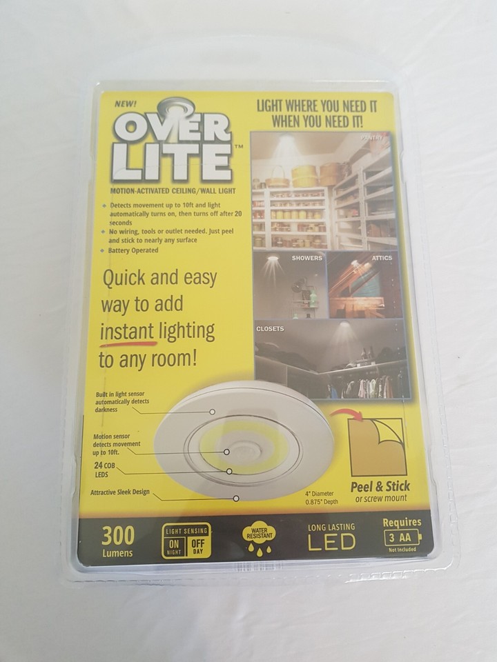Over Lite As Seen On TV 4 in x 4 in Motion Activated Ceiling/Wall Light ...