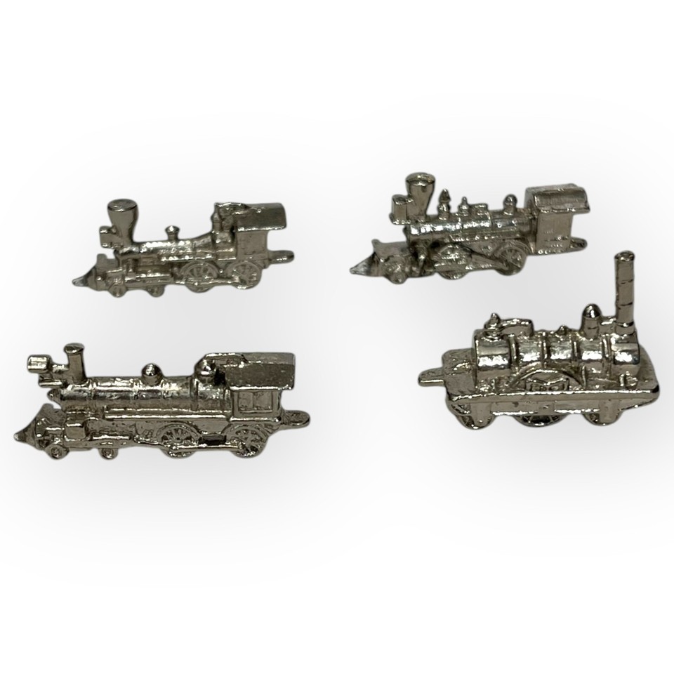 4 Piece Vintage Shiny Silver Cast Metal Train Engines Railroad ...
