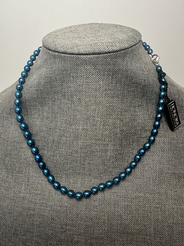 Honora blue Pearl pearls Necklace 925 Sterling Silver clasp 20" | eBay