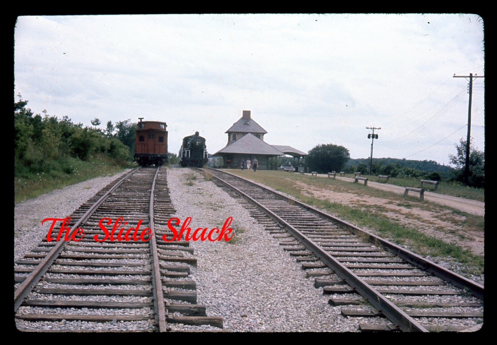 Shelburne VT railroad tracks train station depot cars 1963 Ektachrome ...