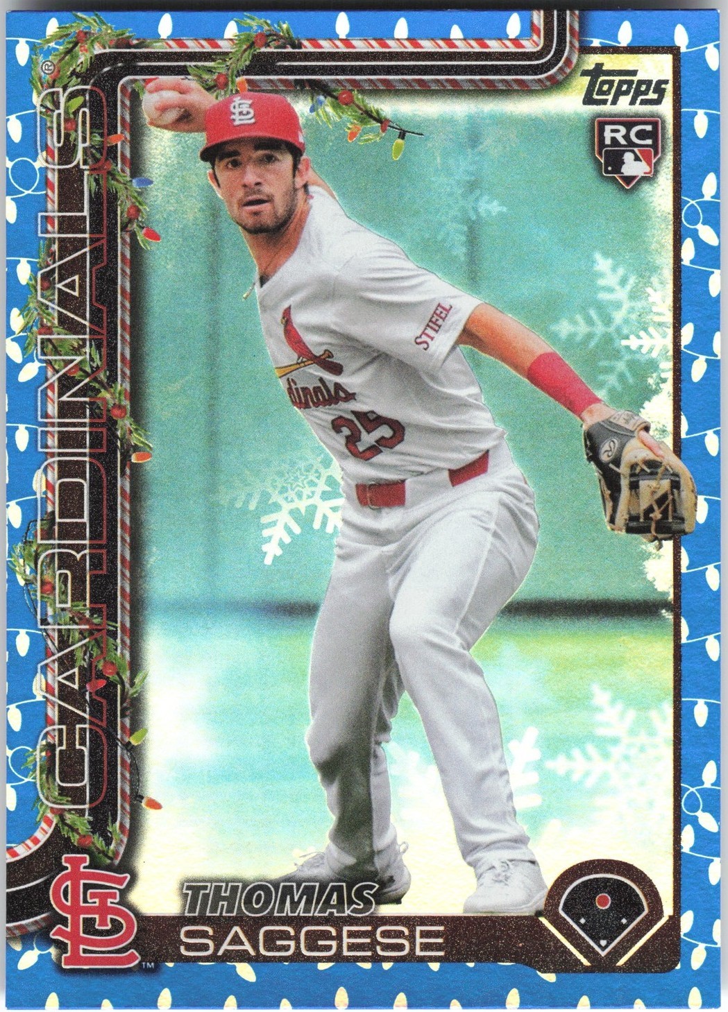 2025 Topps Holiday - Thomas Saggese #H187 Holiday Blue Metallic Glitter ...