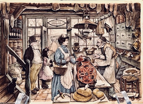 Vtg Anton Pieck Grocer Mercantile 3D Diorama Scene Art Shadow Box ...