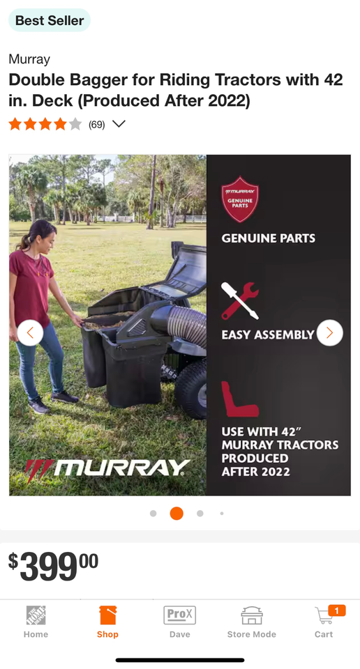 Murray 42” Rear Double Grass Bagger Leaf Lawn MT100 MT200 MYTA-DB42 ...