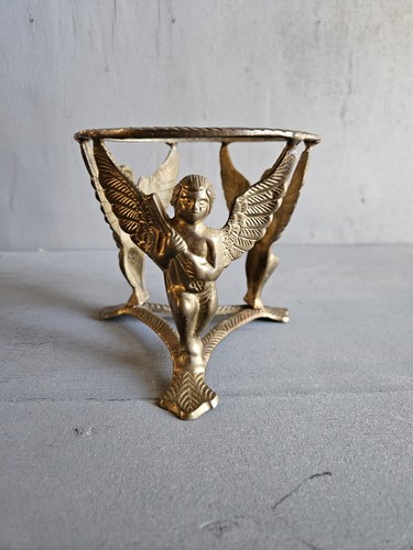 Vintage Round Top Triangle Brass Angel Candle Votive Plant Holder ...