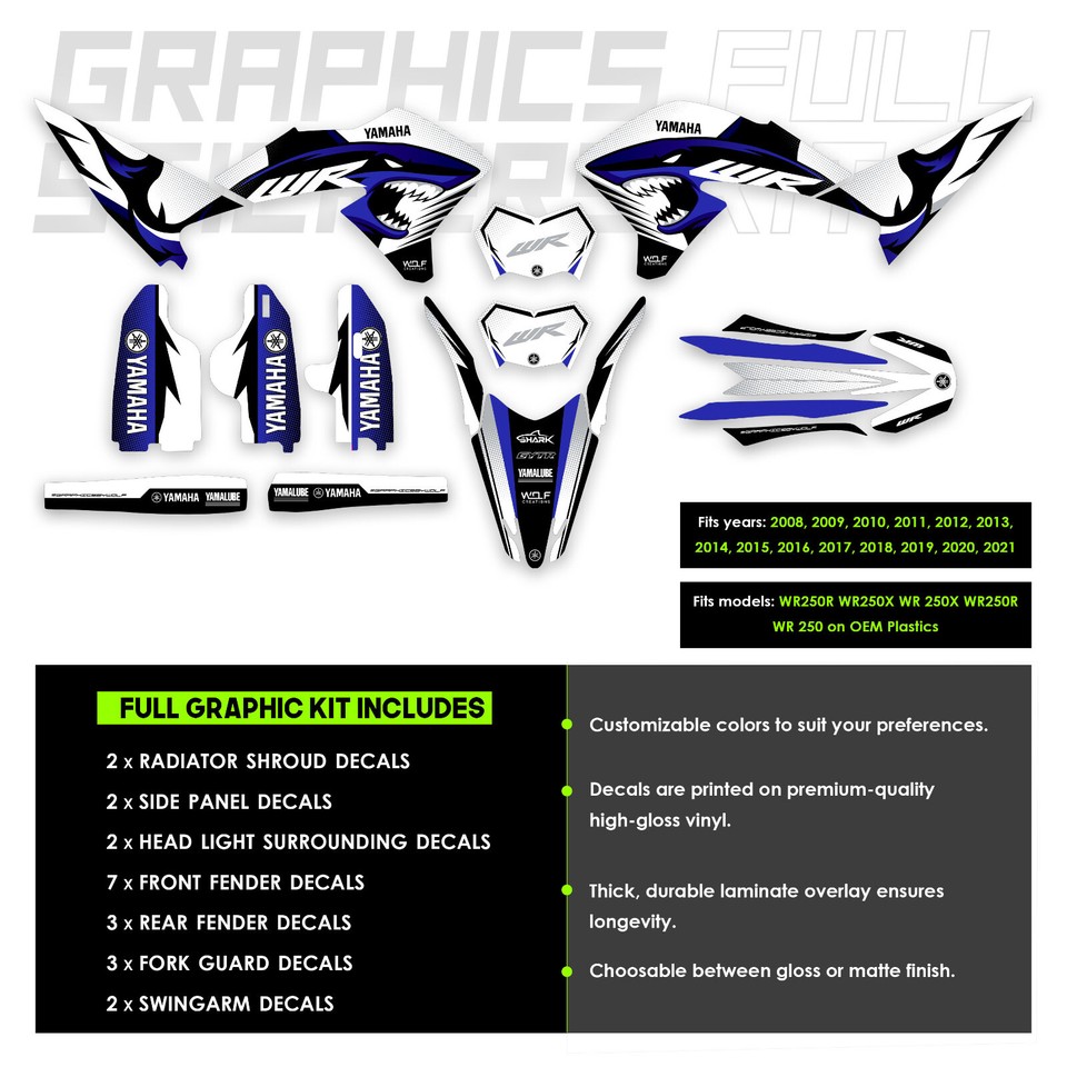 YAMAHA WR250X WR250R Graphics Decal Stickers Full Kit All Years (2008 ...