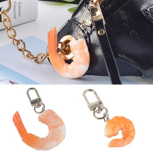 PVC Imitation Shrimp Meat Key Chains Creative Food Bag For Women ...