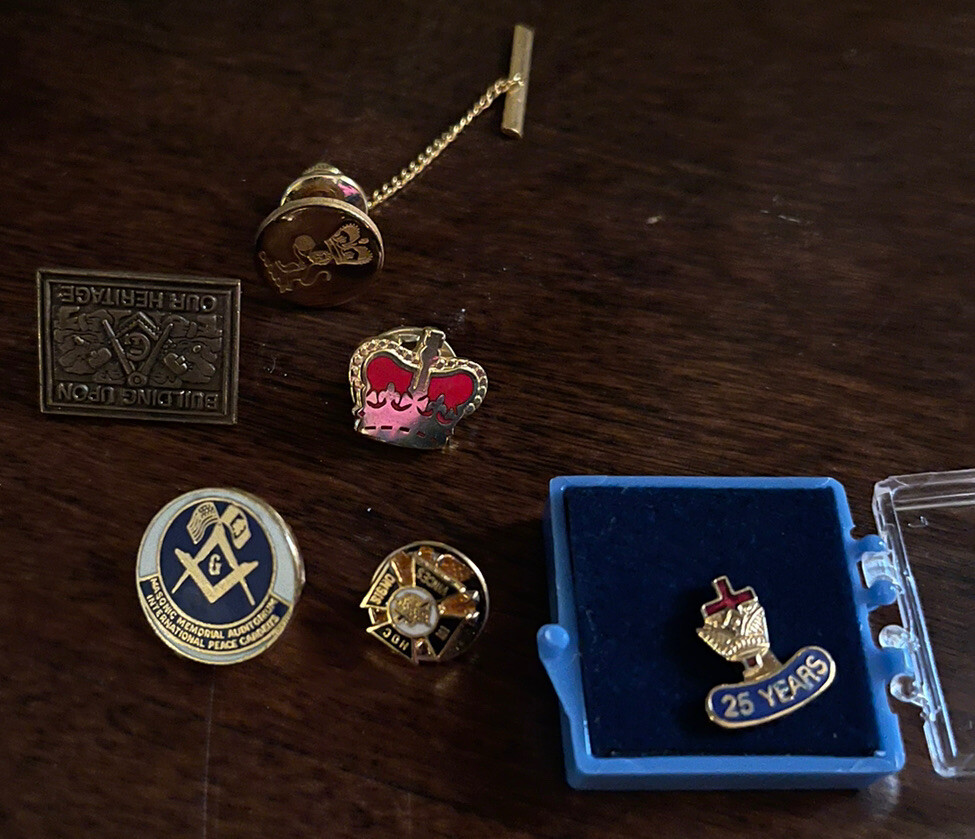 6 RARE Pieces! Masonic, Knights Templar Pin/ stud Lot. Sterling/gold ...