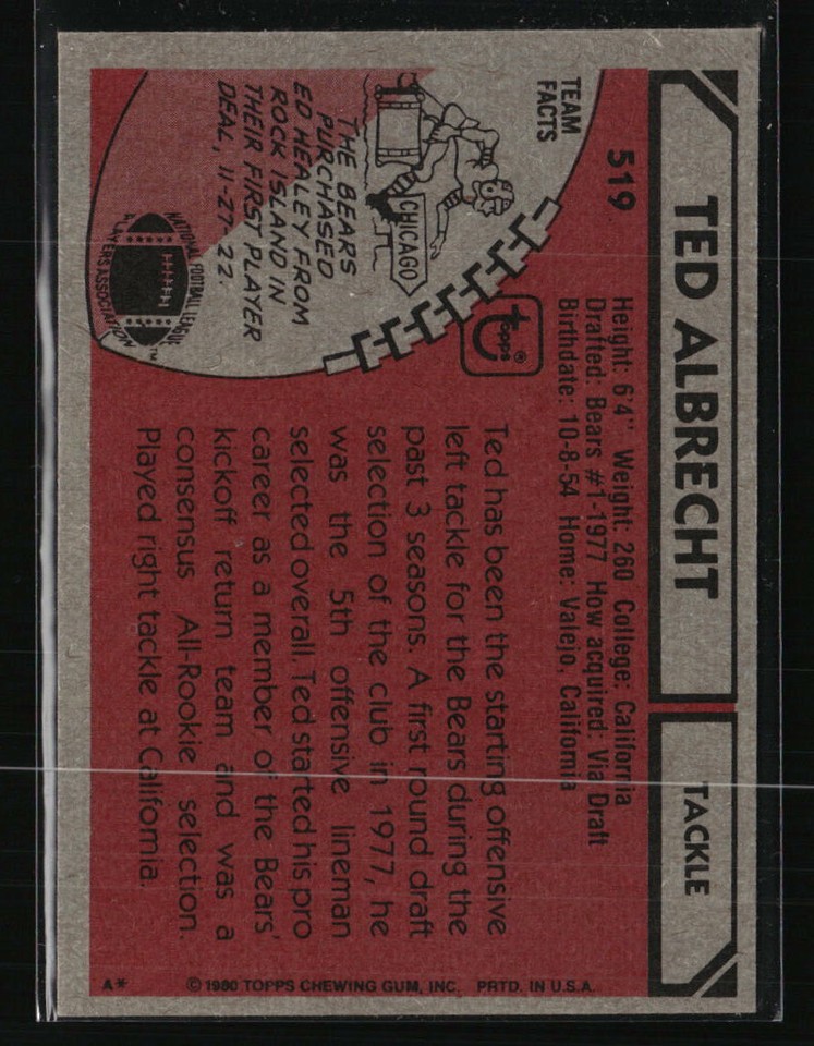 Ted Albrecht 1980 Topps #519 Football Card | eBay