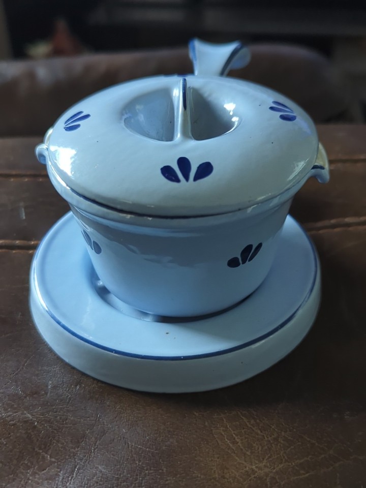 DRU Holland Blue Tulip Enamel Cast Iron Single Butter Sauce Warmer Lid ...