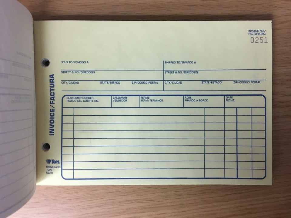 Tops® Sales Invoice Pad (50 Sets) Numbered Triplicates w/ Carbon (45528 ...
