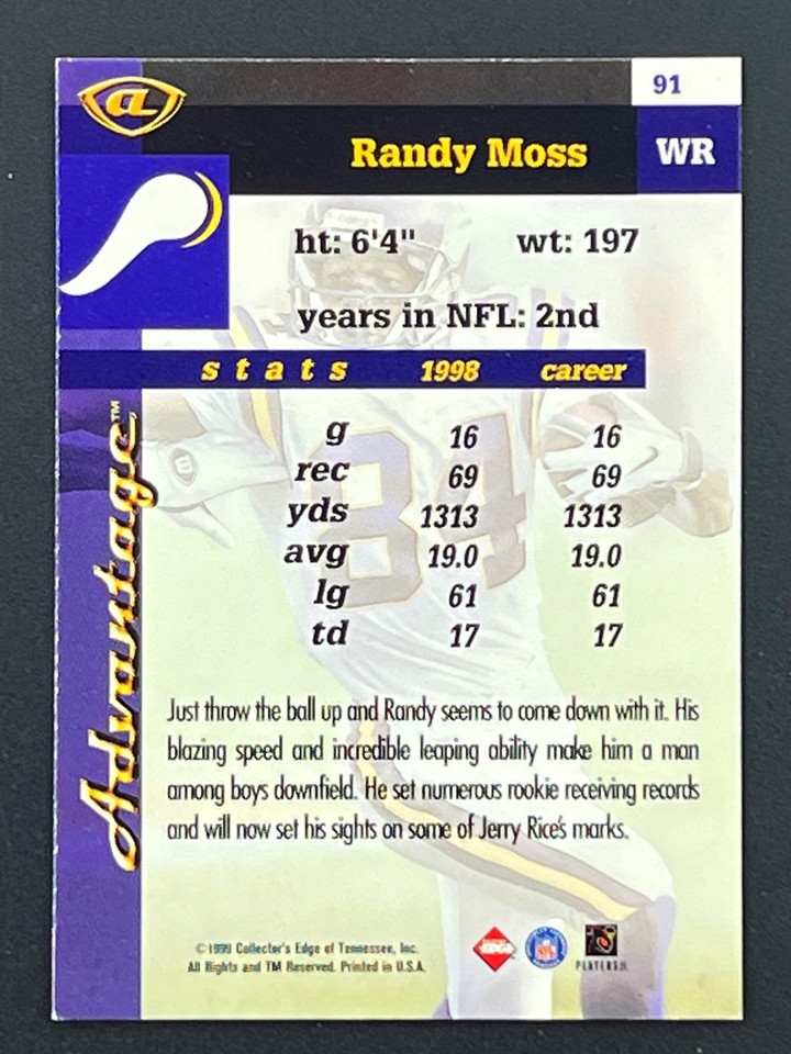 RANDY MOSS 1999 Collector's Edge Millenium Collection Advantage Red #91 ...