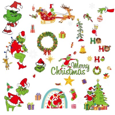 8pcs/set Christmas Removable Window Grinch Sticker Themed Decal Home ...