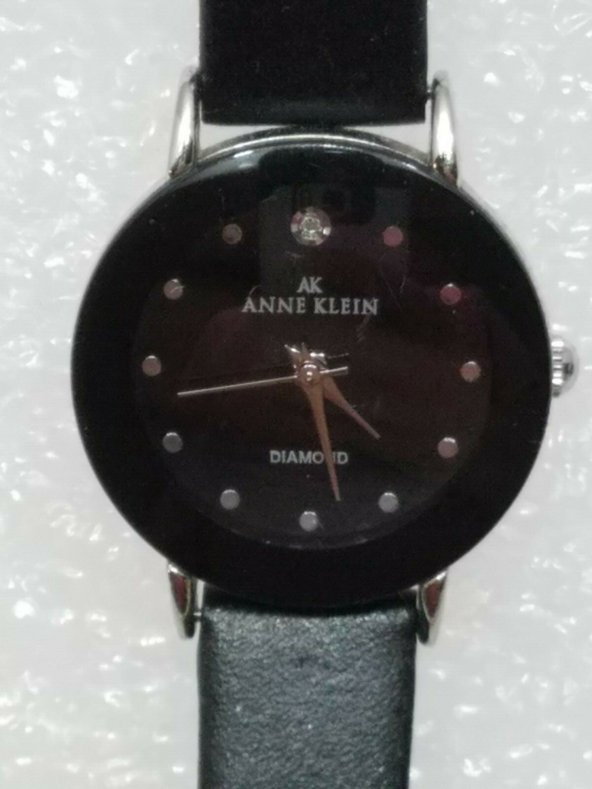 Women's ANNE KLEIN AK Diamond Accent Black Tone Y121E Watch w/Leather ...
