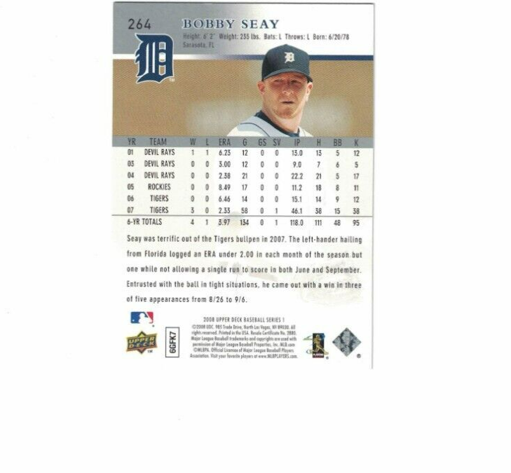 BOBBY SEAY SIGNED IP UPPER DECK 2008 #264 DETROIT TIGERS AUTO | eBay