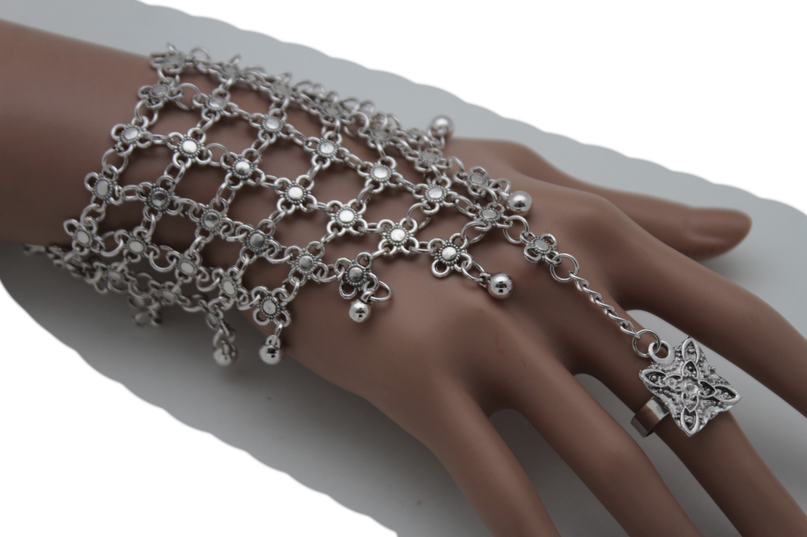 Women Wrist Bracelet Fashion Jewelry Silver Metal Hand Chain Slave Ring ...