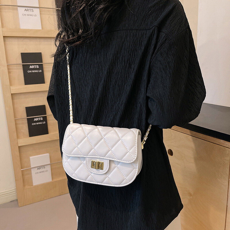 2024 New Women's Bag Casual Texture Solid Color Diamond Chain Small Bag ...
