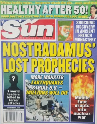 Sun Tabloid Magazine Nov 7 2005 Nostradamus Lost Prophecies - Monster ...