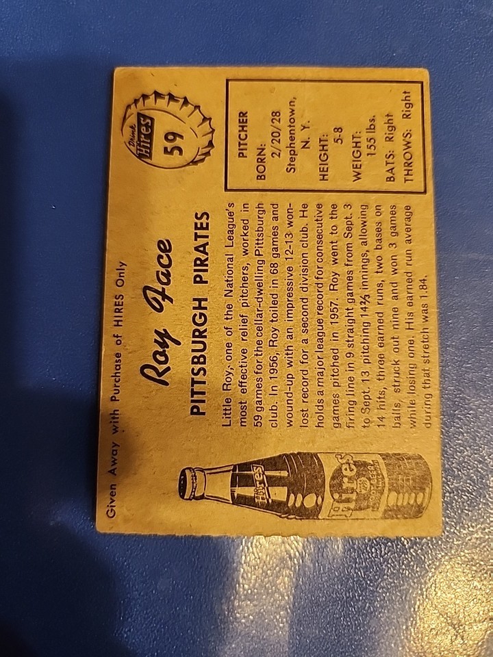 1958 HIRES Root Beer Roy FACE Pittsburgh PIRATES #59 | eBay
