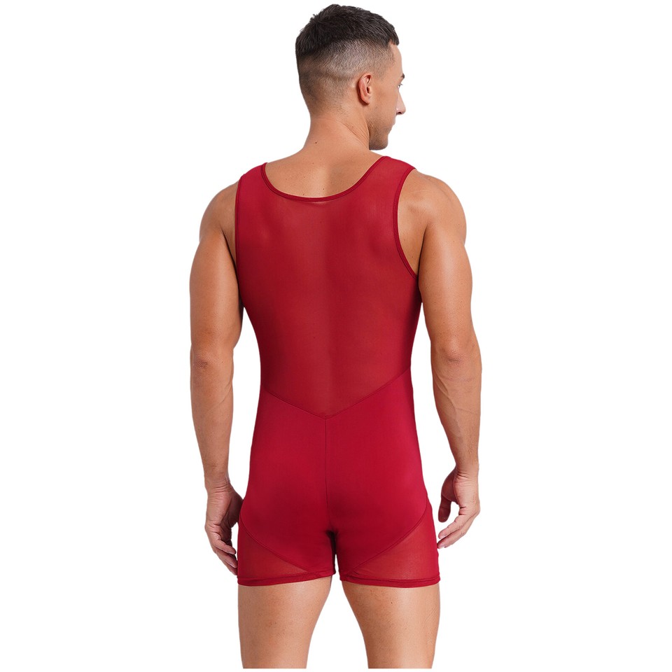 Mens Sports Wrestling Singlet Sheer Athletic Jumpsuit Mesh Bodysuit ...