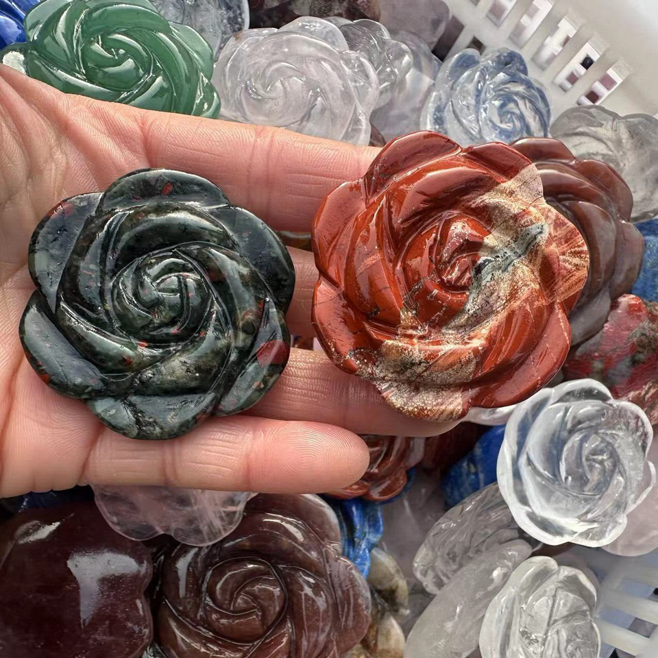 10pc Natural Mix Quartz hand Carved Crystal rose flower reiki Healing ...