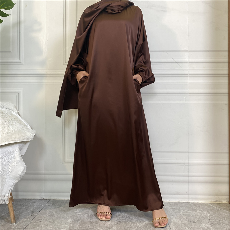 Muslim Satin Maxi Abaya Kaftan Ramadan Women Dress Arab Dubai Robe ...