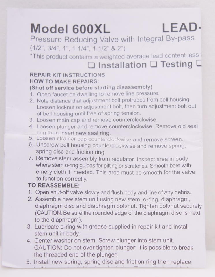 WILKINS Zurn 1 in. 600XL Pressure Reducing Valve Model # 1-600XL - New ...