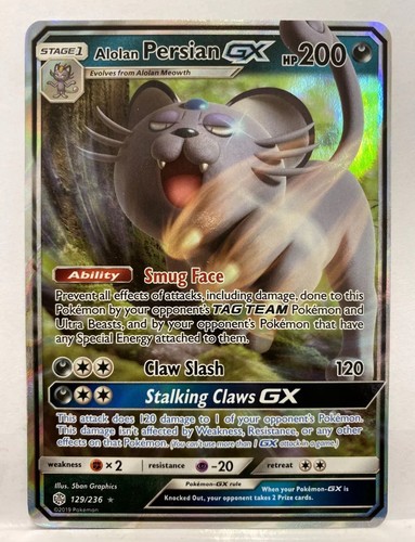 Alolan Persian GX 129/236 Cosmic Eclipse NM Ultra Rare Art Pokemon Card ...