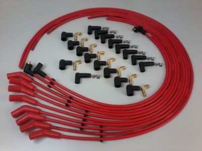 RED SPARK PLUG LEAD KIT - UNIVERSAL 8.5MM WITH 45° BOOT CHEV FORD ETC ...