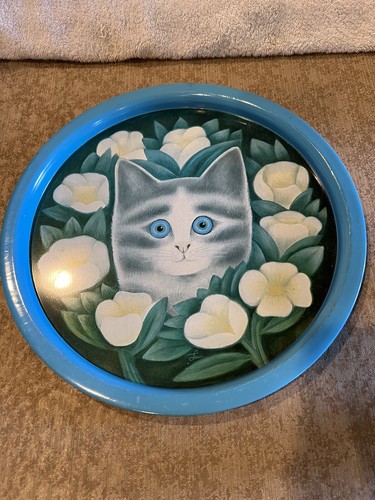 Faroy By Martin Leman Adorable Gray Kitten Blue Eyes Flowers Tin Cat ...