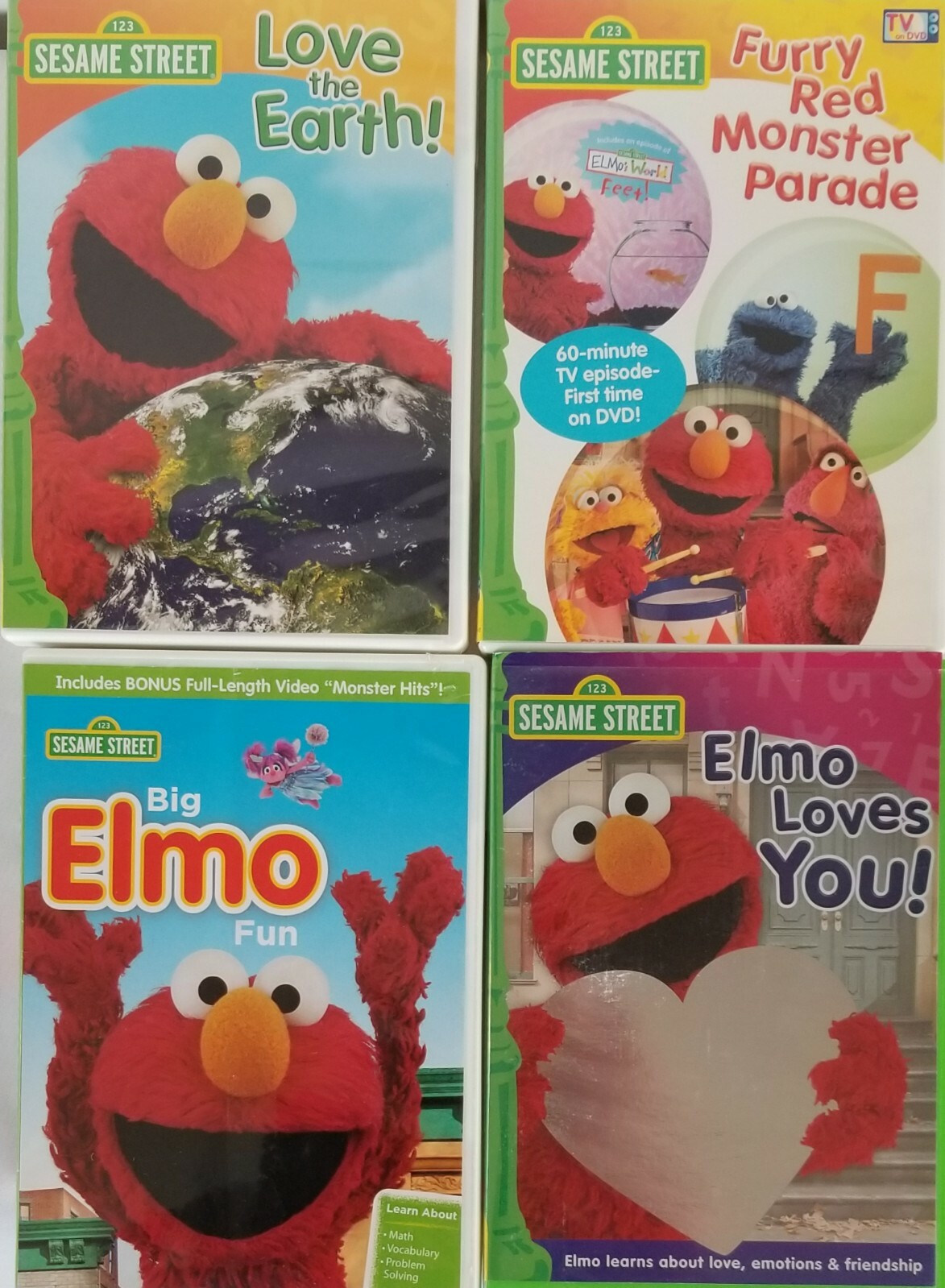 Lot of 4 Elmo Sesame Street Dvd set ALL ELMOS Big Fun, Elmo Loves you ...
