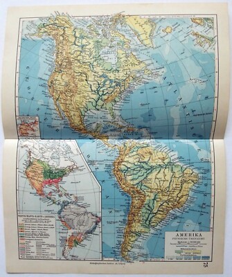 The America's - Original 1928 Physical Map by Meyers. German Language ...