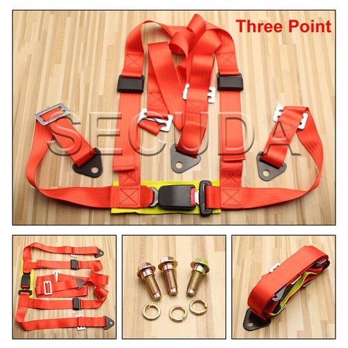 HQ RED 3 POINT RACING SEAT BELT HARNESS FOR CAR/TRACK DAY/OFF ROAD ...