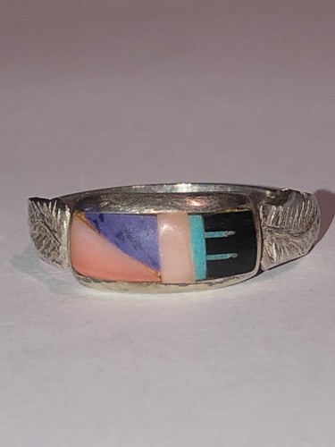 Native American ZUNI Handmade Sterling Silver Multi-Stone Ring Signed ...